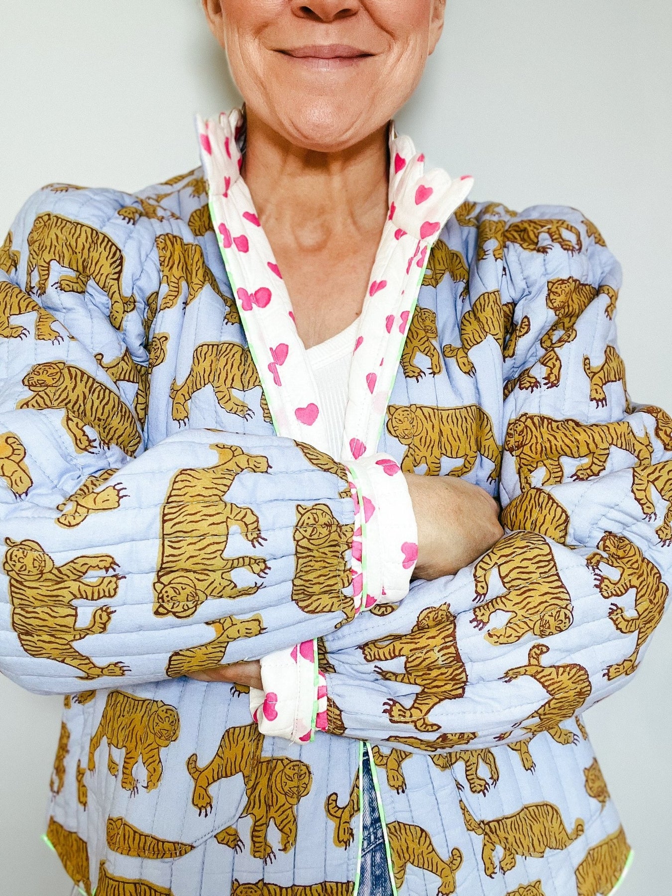 Quilted Block Print Jacket | Blue Tiger – Bombaby