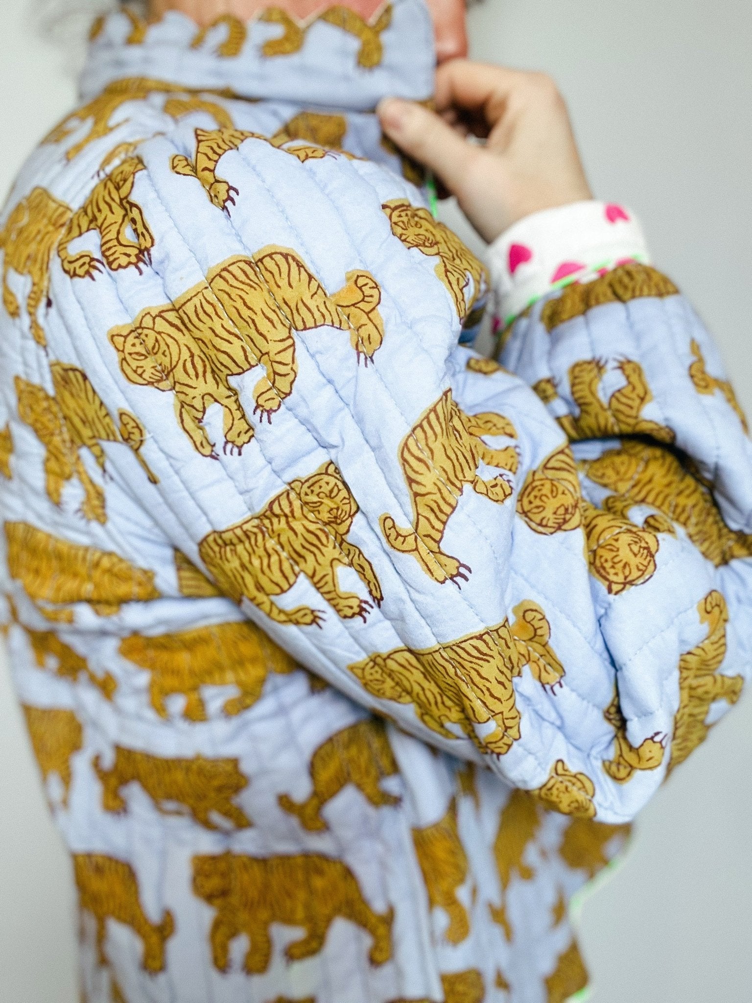 Quilted Block Print Jacket | Blue Tiger – Bombaby