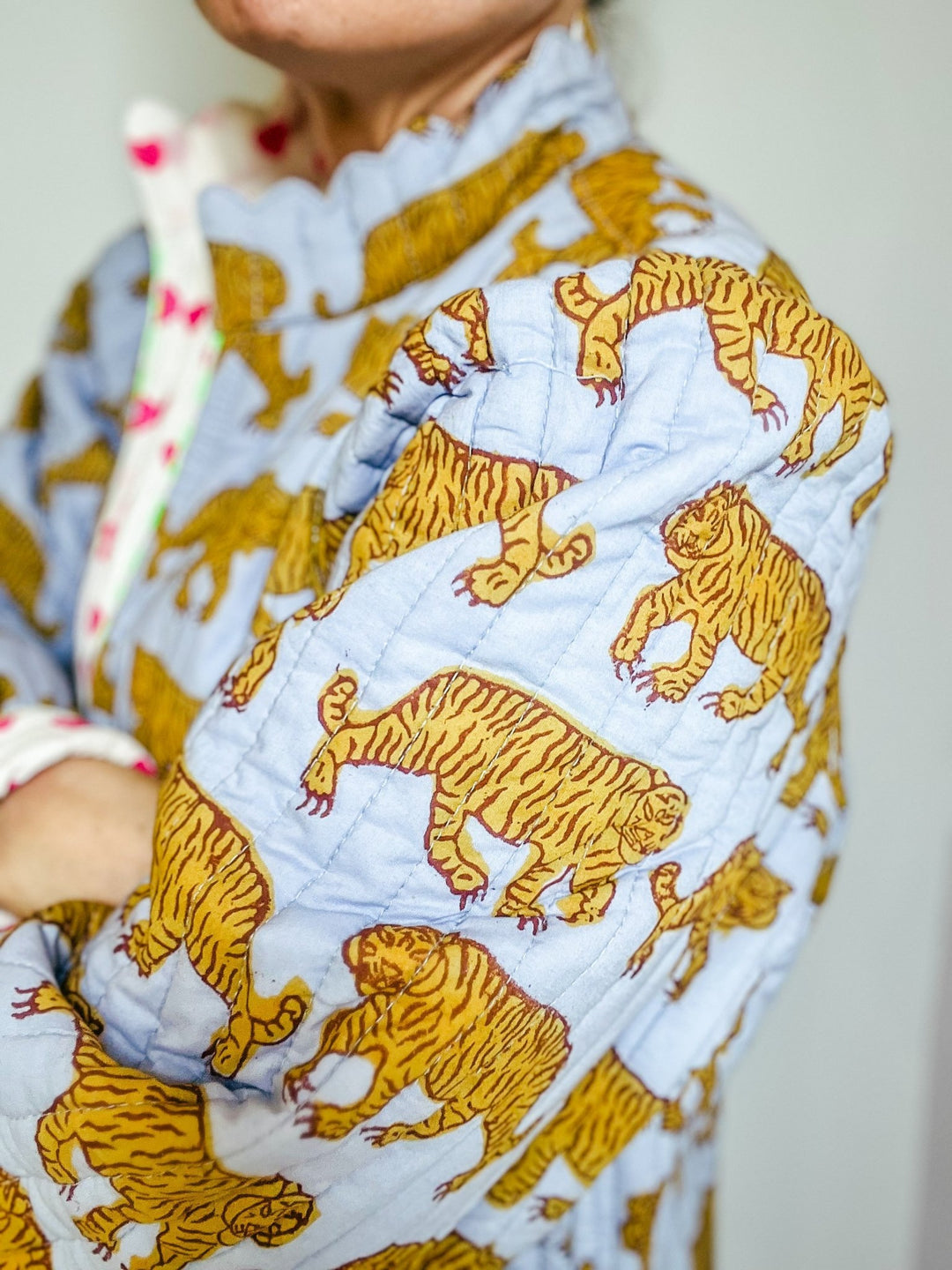Quilted Block Print Jacket | Blue Tiger – Bombaby