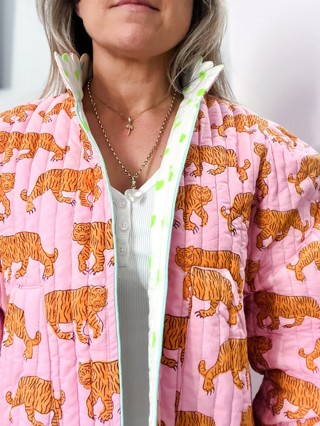 Quilted Block Print Jacket | Pink Tiger – Bombaby