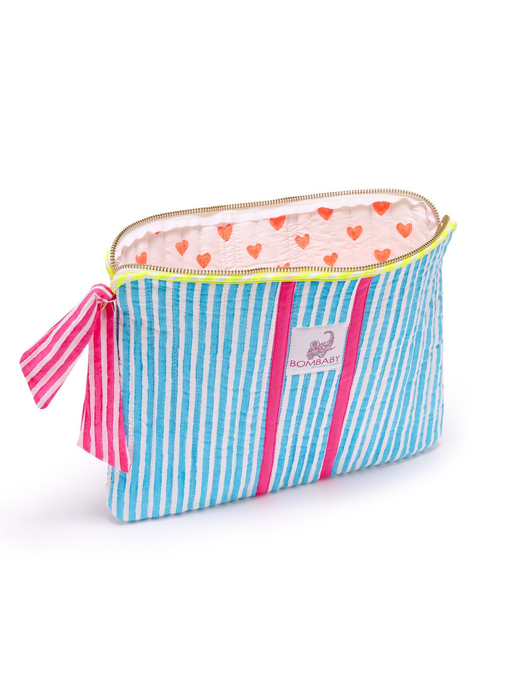 Quilted Block Print Pouch | Blue Stripe Quilted Laptop Case – Bombaby
